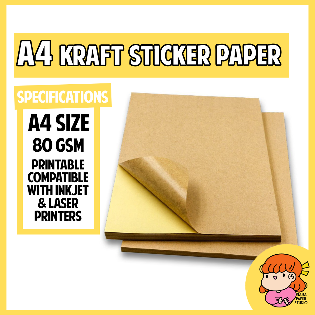 🇸🇬A4 Kraft Brown Sticker Paper Printable Inkjet Laser Printer ...